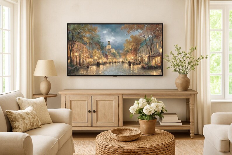 Samsung Frame Tv Art Download Autumn Village Street Scene Fall Digital ...