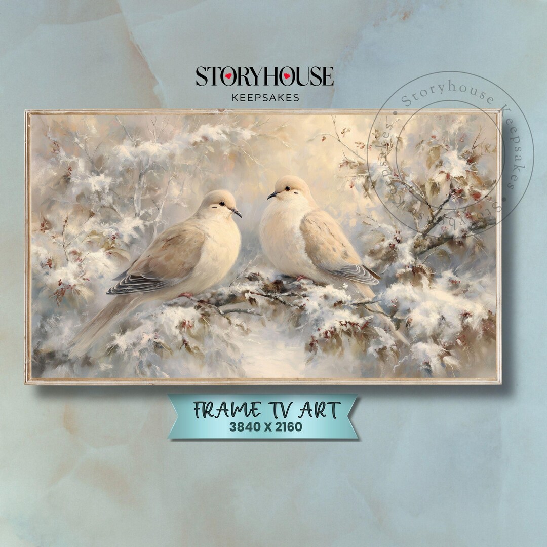Winter Frame TV Art– Winter Doves in Snow, Serene Wildlife Digital ...