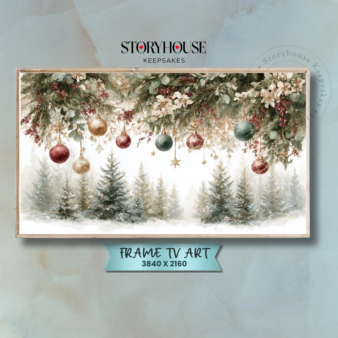 Christmas Frame TV Art – Festive Christmas Tree Branches, Soft Holiday ...