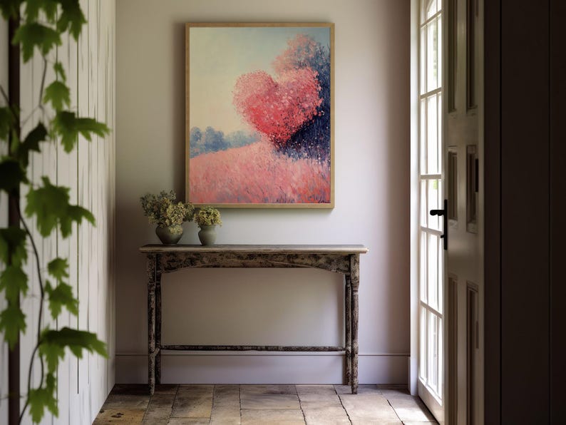 Pintura impresionista de corazón rosa - Arte mural de San Valentín ...