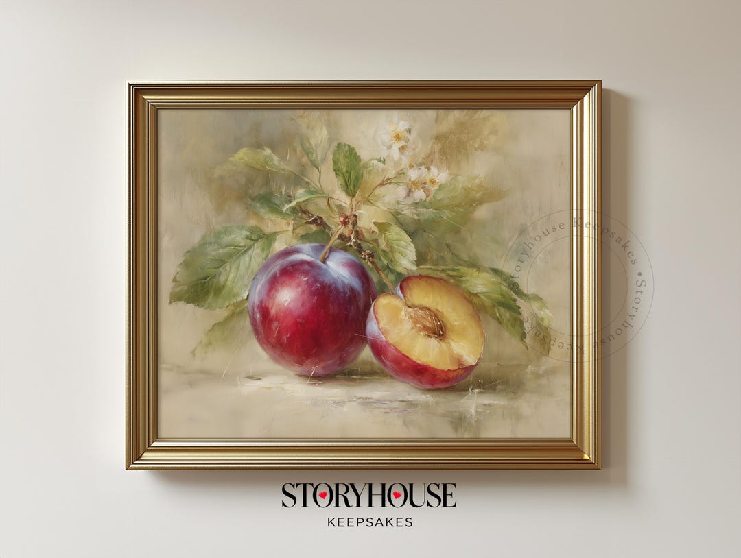 Vintage Plum Still Life Painting – Rustic Kitchen Art (digital Download ...