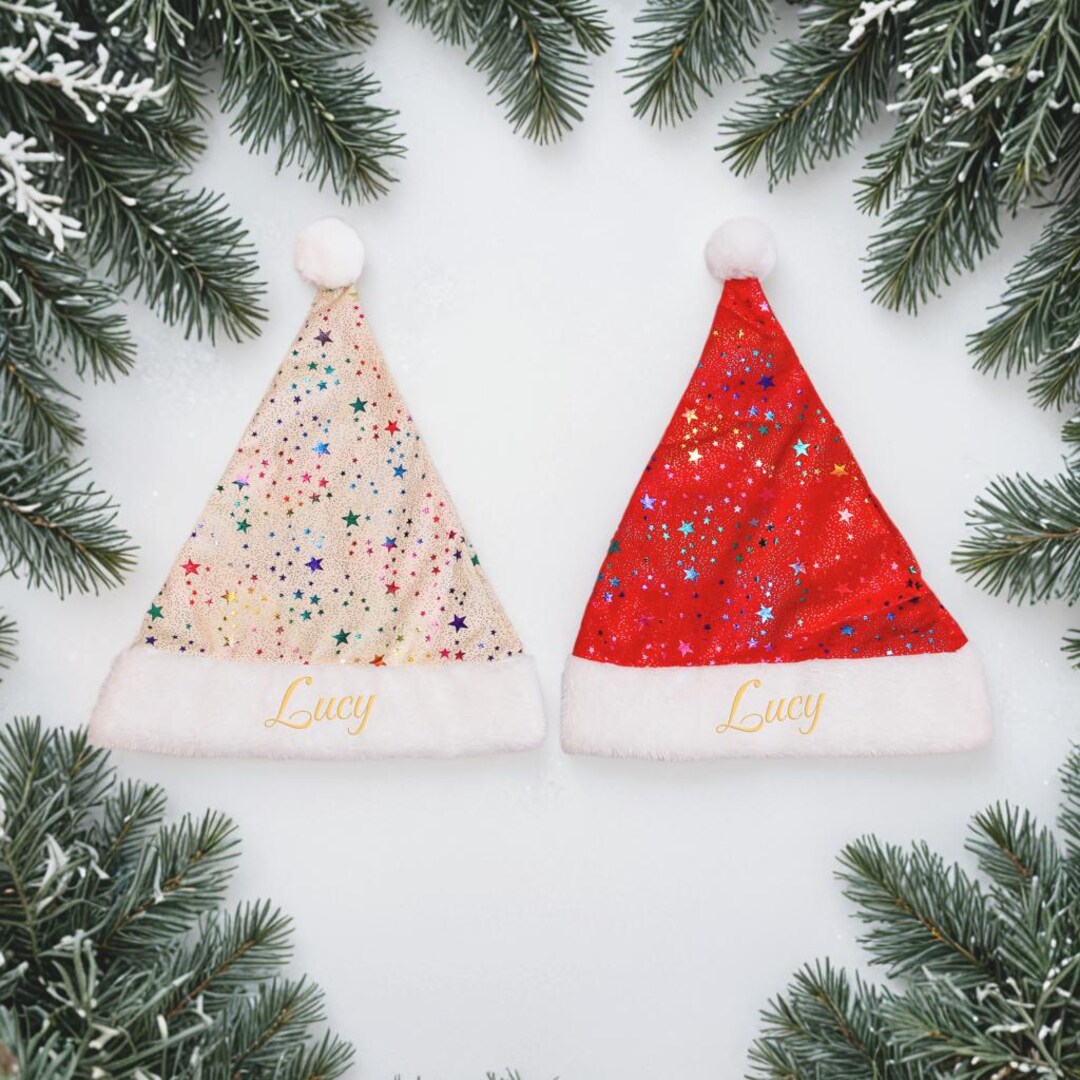 Personalized Santa Hat: Custom Name, Sparkling Star - One Size Fits All ...