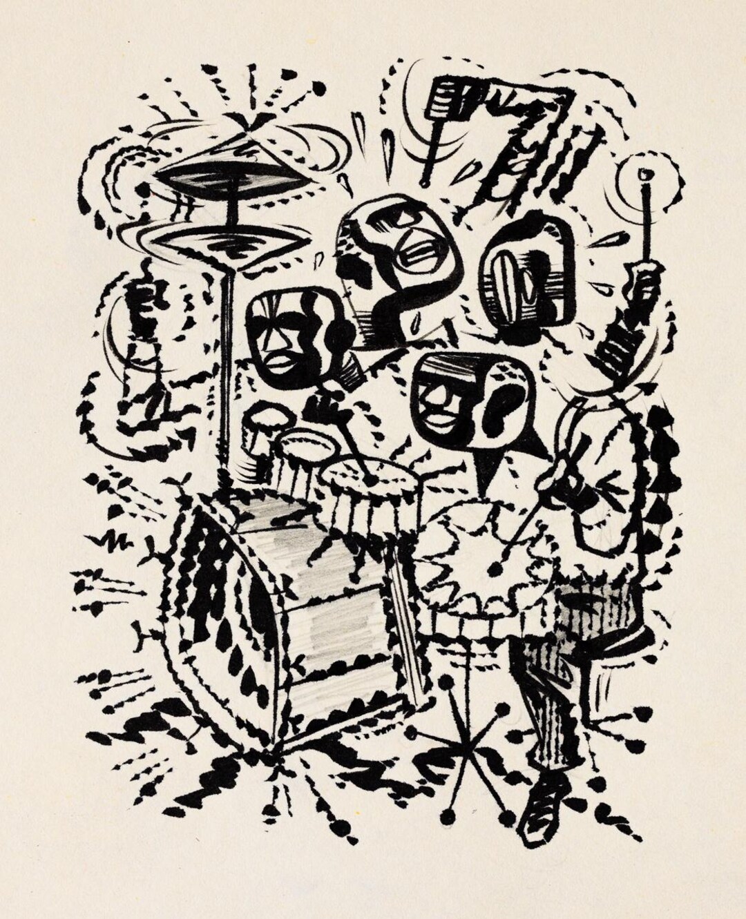 Original Ink Drawing 'roach Quartet' by Miles Thompson 4 5/8 X 3 6/8 ...