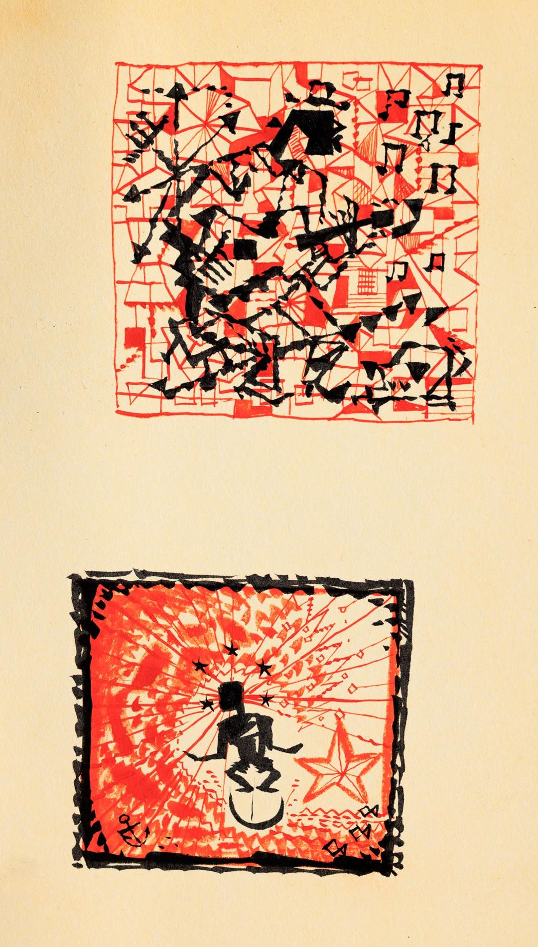 Original Ink Drawing 'blues Man' and 'star Man' by Miles Thompson 7x4 ...