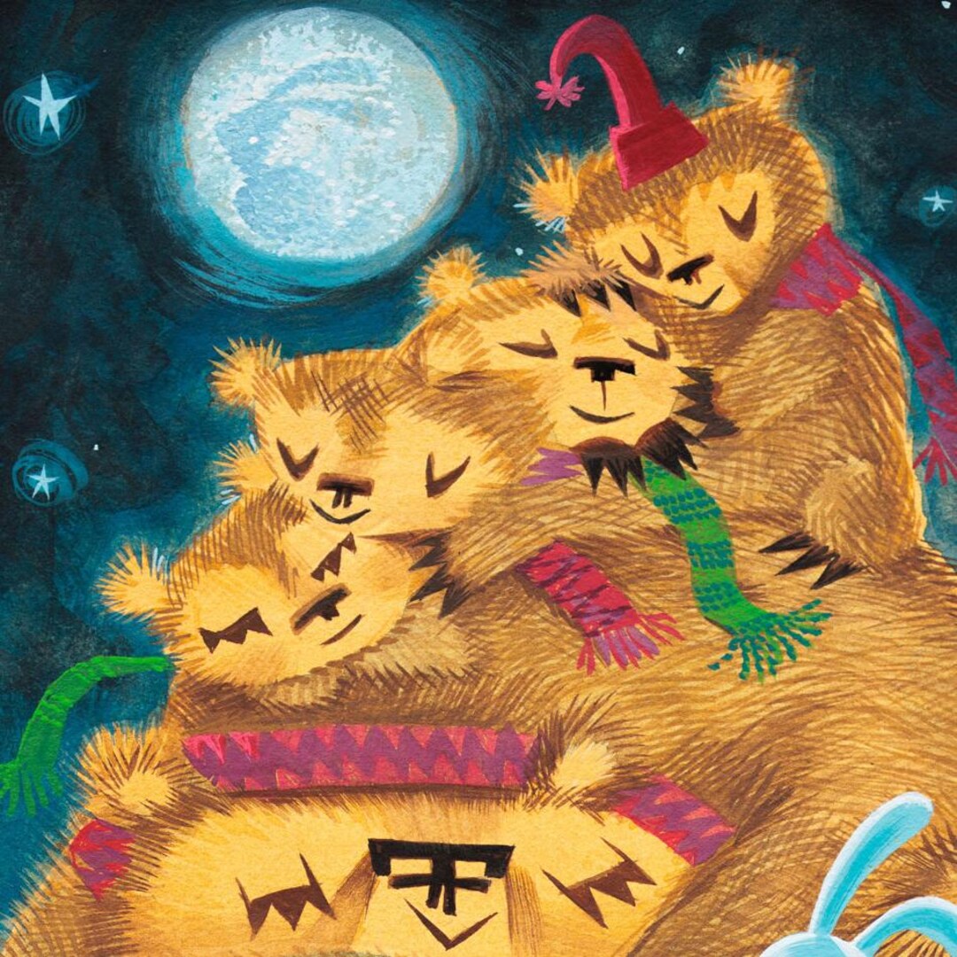 Original Miles Thompson Gouache Painting 'bears With Hares' 6 1/4 X 6 ...