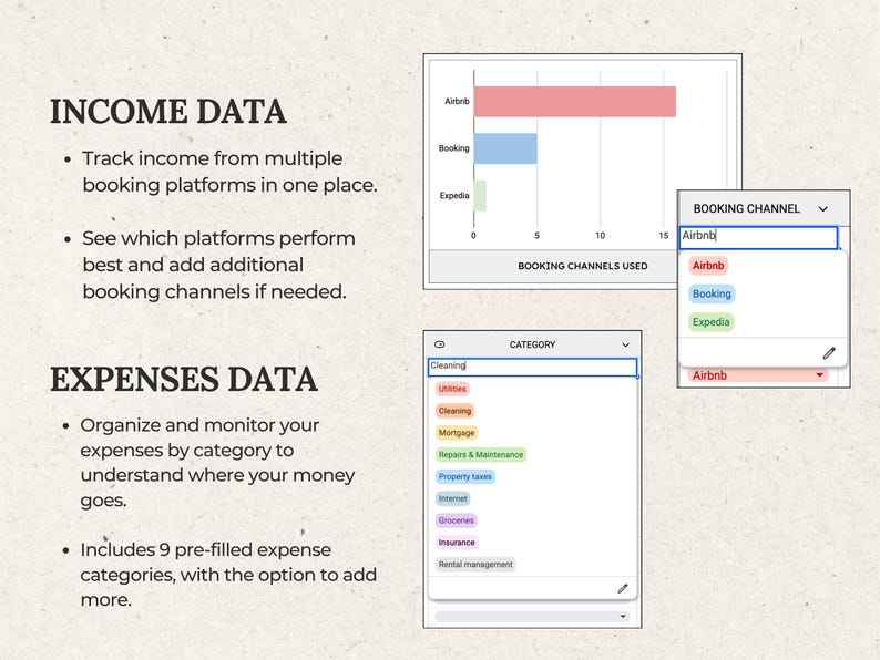 Airbnb Property Tracker 2026, Income & Expense Dashboard, Google Sheets ...