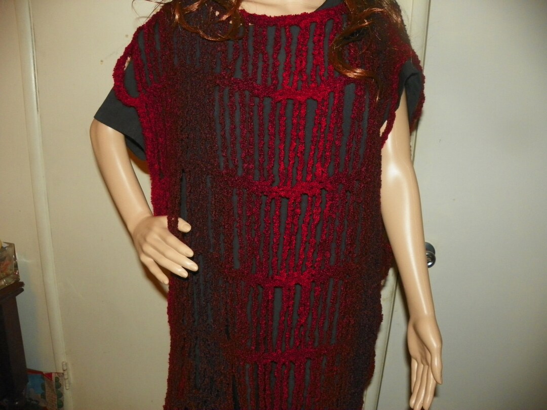 Plus Size Silky Red Cover up Tunic Shades of Deep Red Hand Crochet Size ...