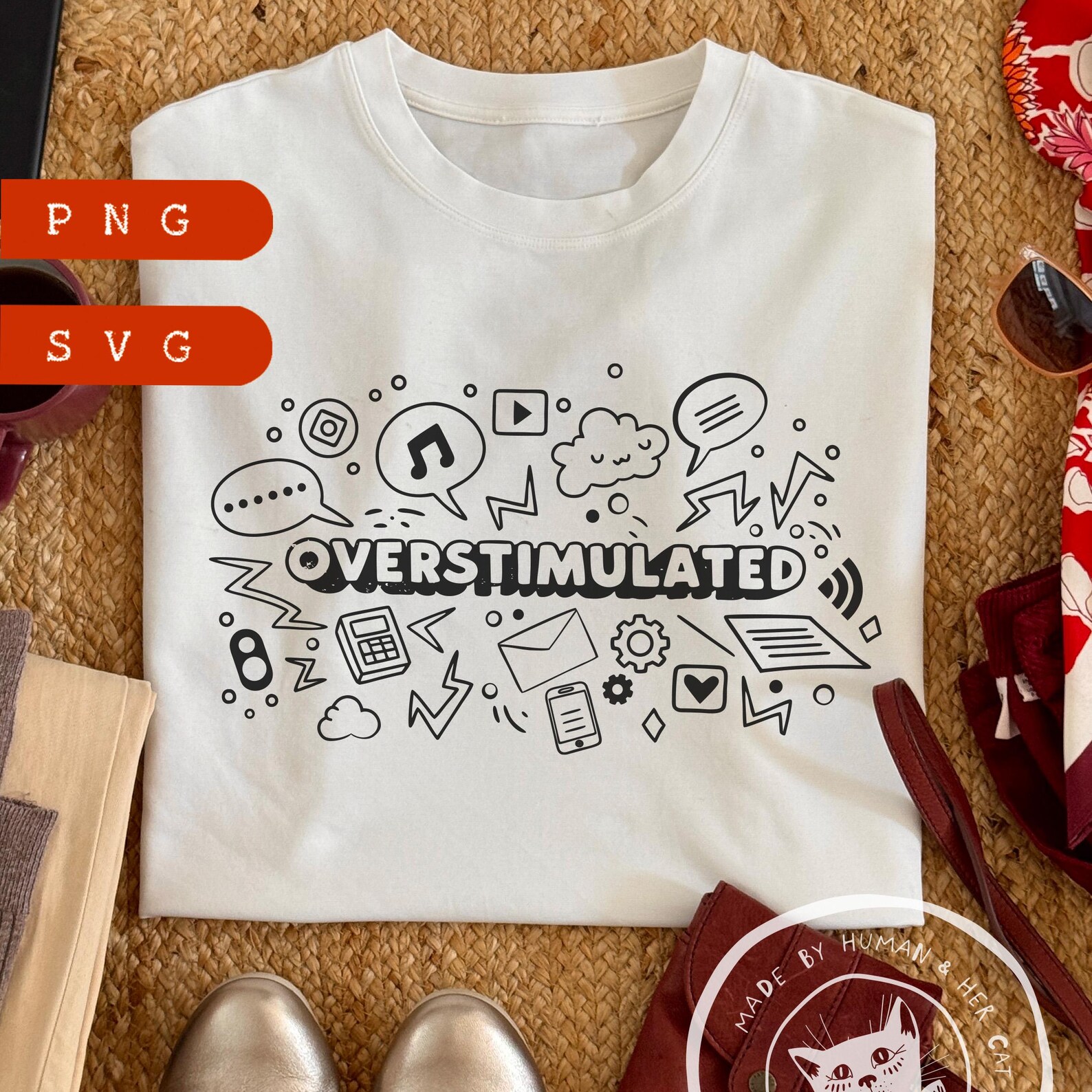 Overstimulated PNG SVG Mental Health Awareness Design Introvert Sticker ...