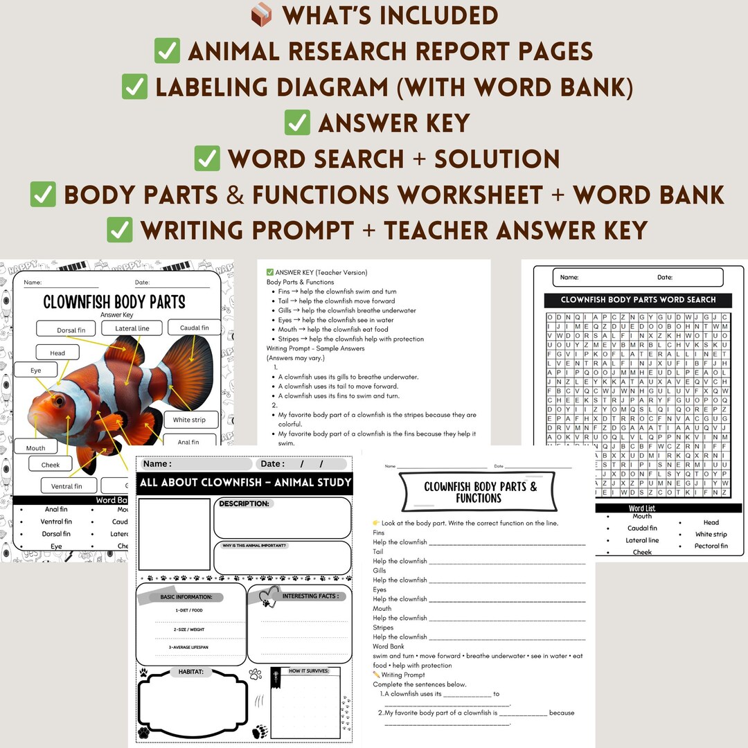 All About Clownfish Worksheet for Kids, Clownfish Anatomy Labeling ...