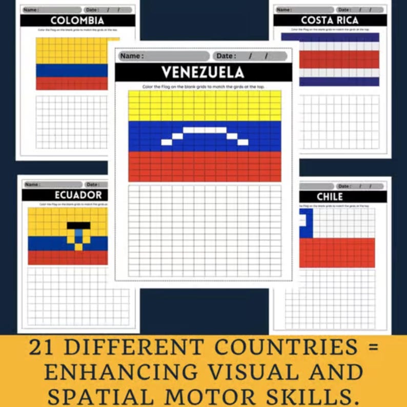 Hispanic Heritage Month Flags Pixel Art – 21 Countries, Coloring ...