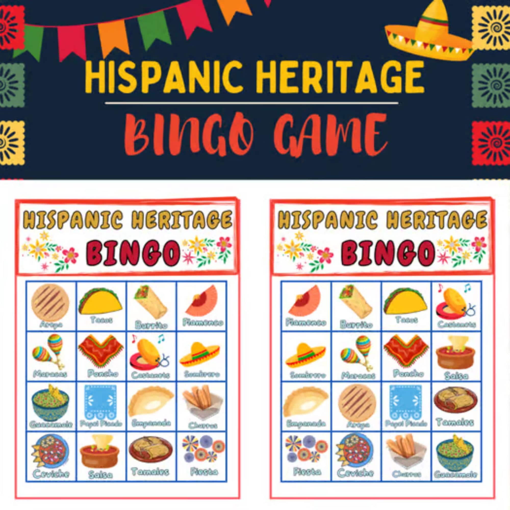 Hispanic Heritage Month Bingo Game Cards – September Cultural ...