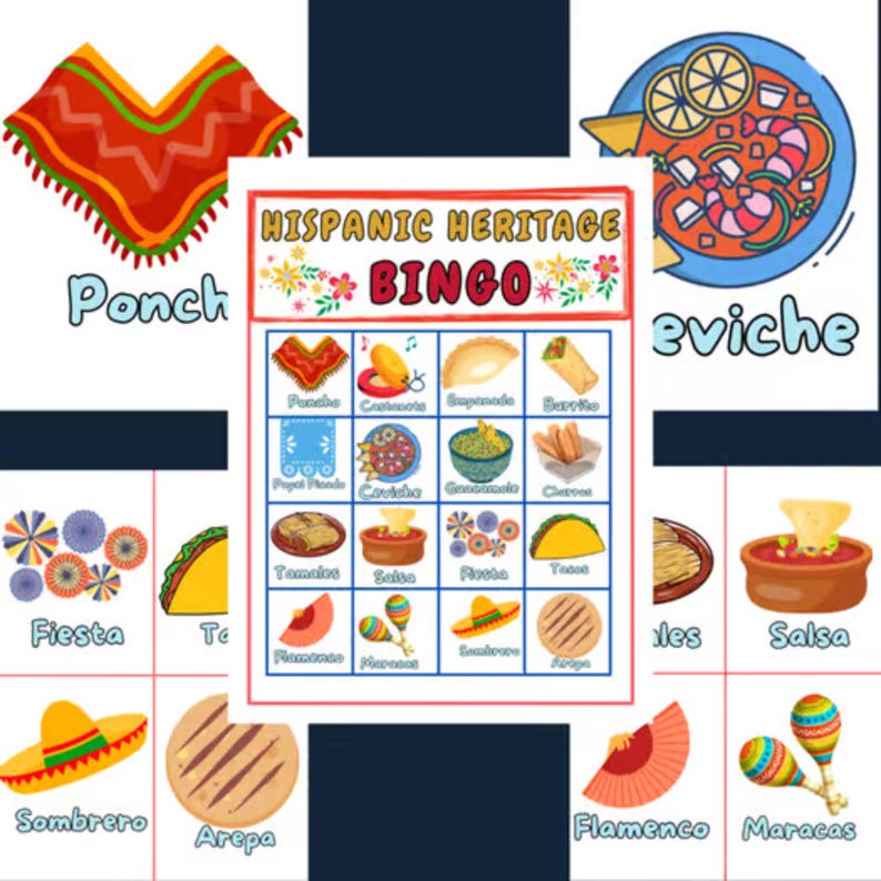 Hispanic Heritage Month Bingo Game Cards – September Cultural ...