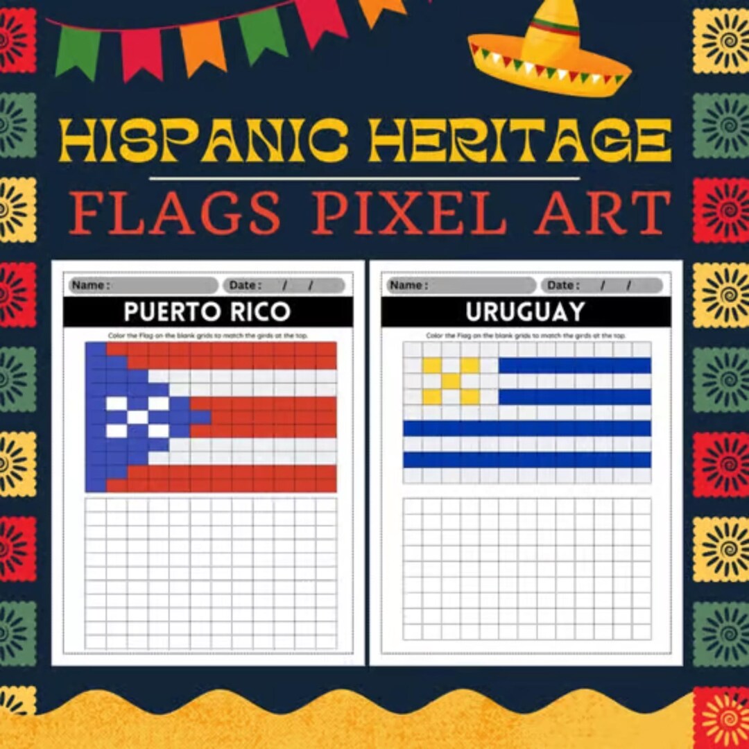 Hispanic Heritage Month Flags Pixel Art – 21 Countries, Coloring ...