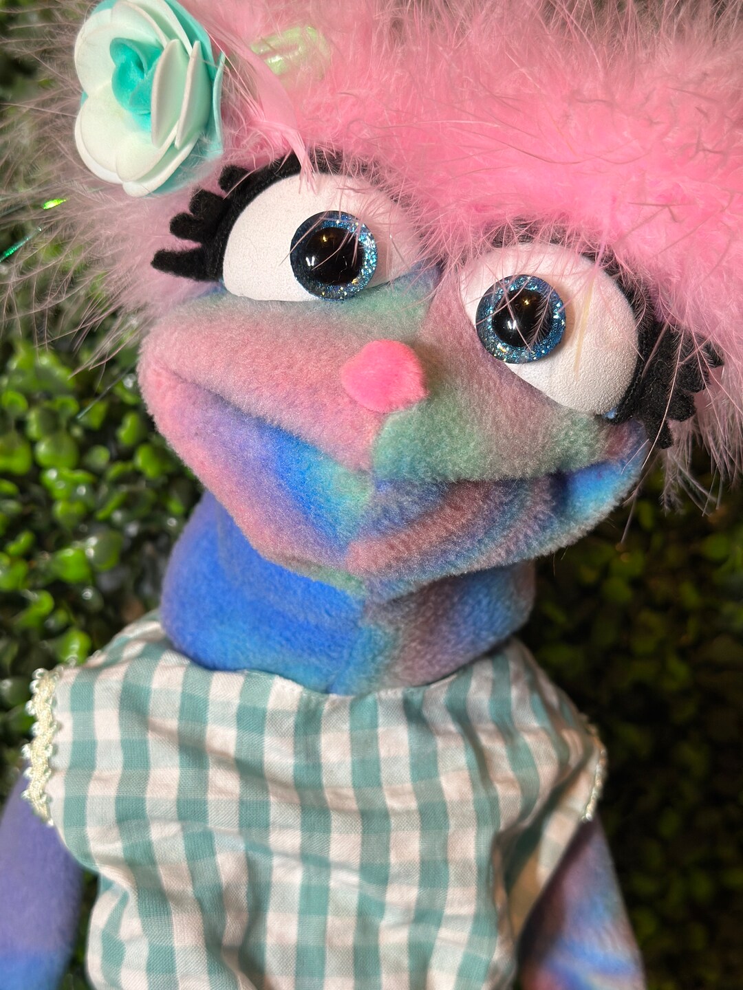 Hand and Rod Puppet in Pink and Teal. Custom Dress and Removable Arm ...