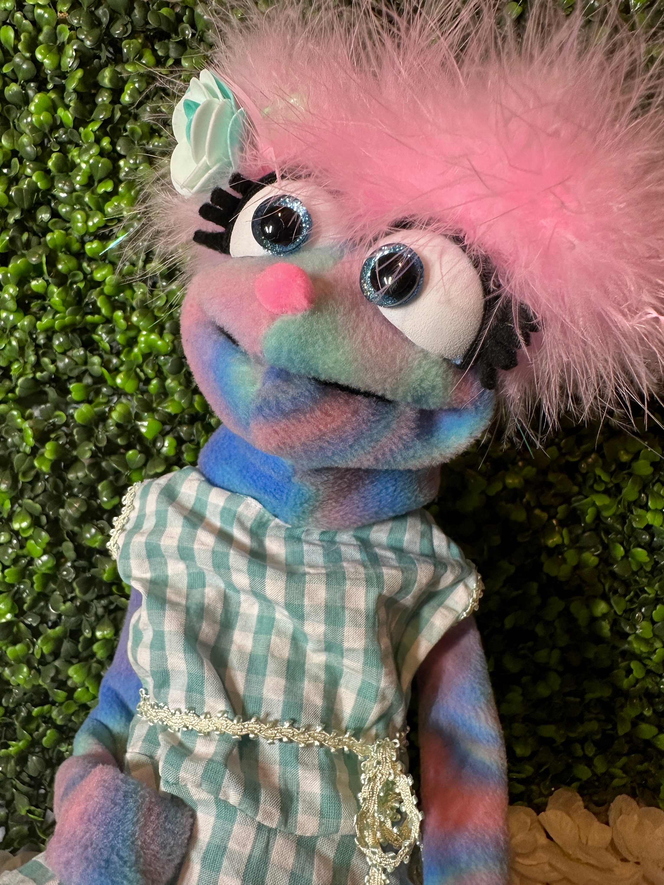 Hand and Rod Puppet in Pink and Teal. Custom Dress and Removable Arm ...