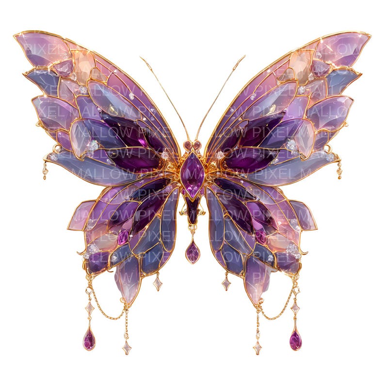 Watercolor Crystal Butterfly Clipart: Luxe Celestial Pngs (digital ...