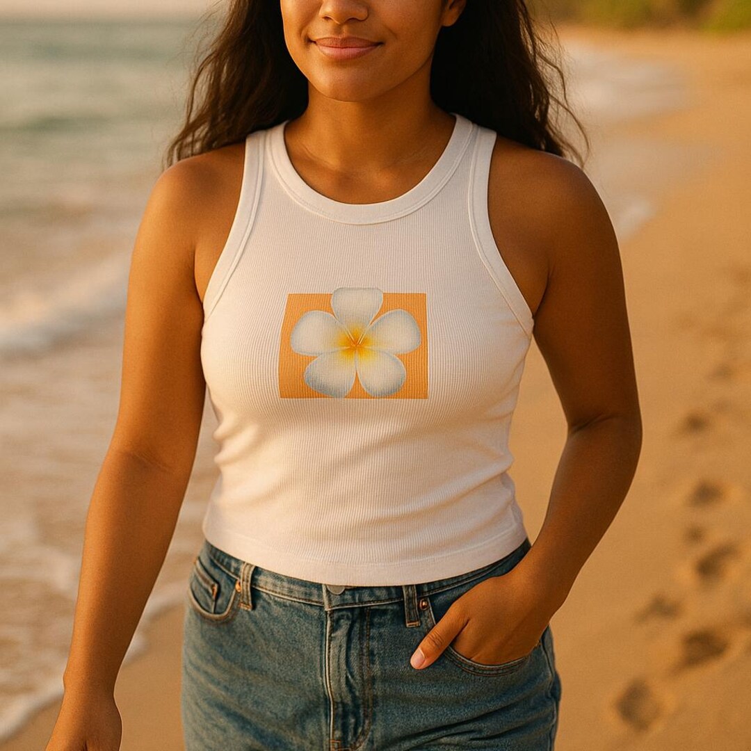 Plumeria Flower High Neck Crop Tank Top: Hawaiian Island Vibes - Etsy
