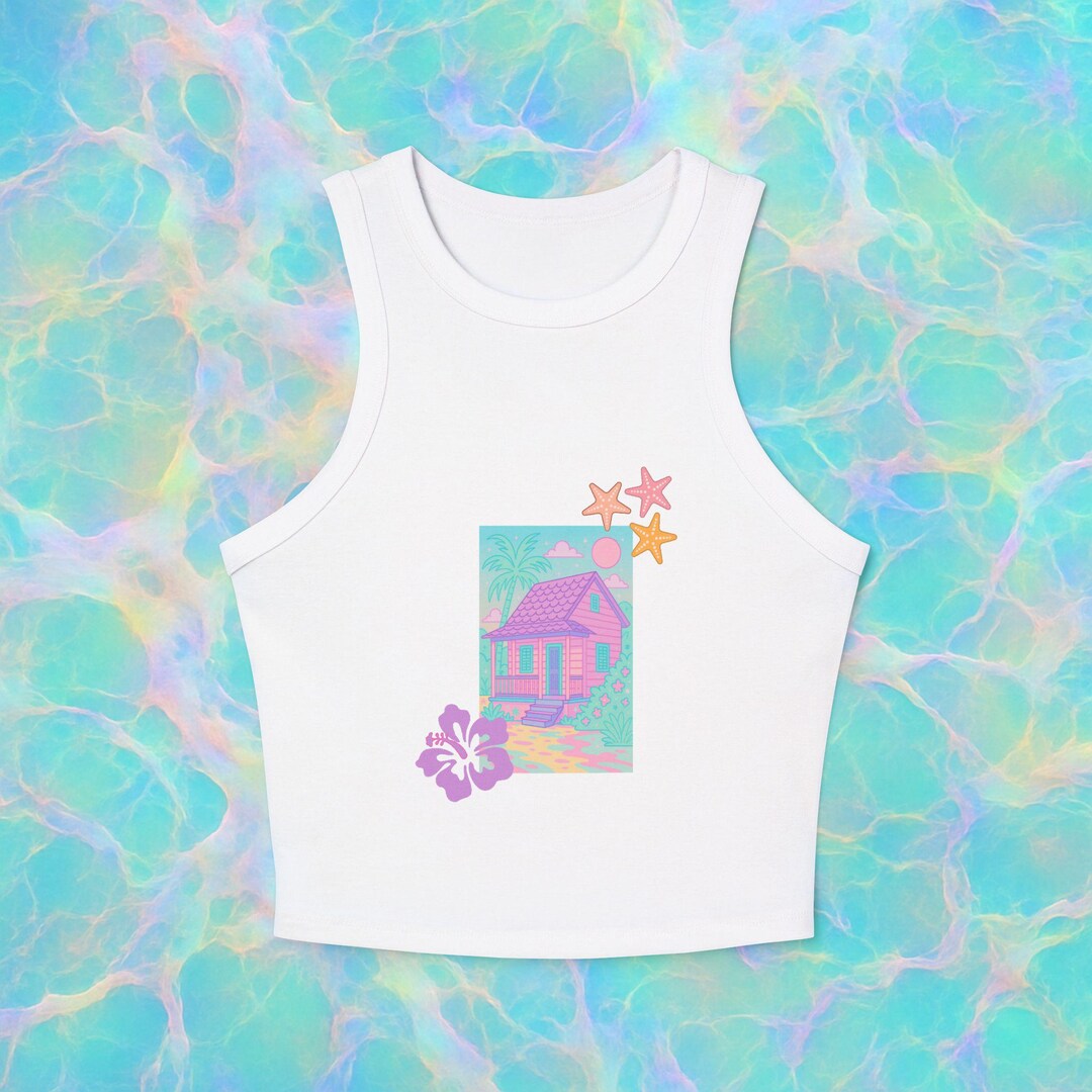 Y2K Tropical House Crop Tank Top: Pastel Malibu Barbie Beachcore - Etsy