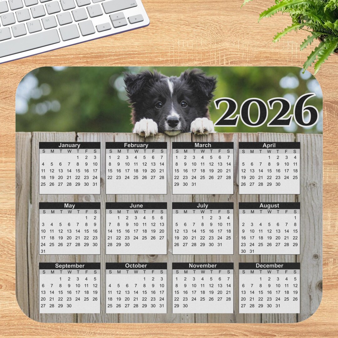 2026 Cute Bi Black Shetland Sheepdog Puppy Calendar Mouse Pad | Desk ...