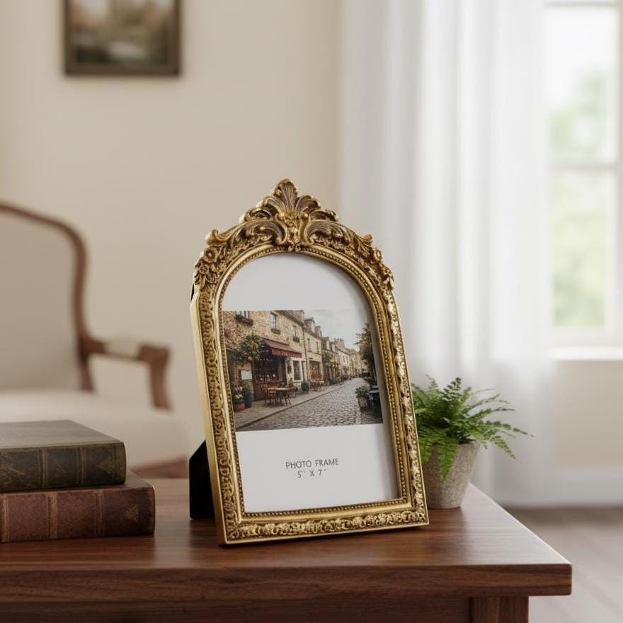 European Retro Gold Arched Picture Frame – Elegant Wall-mounted or ...