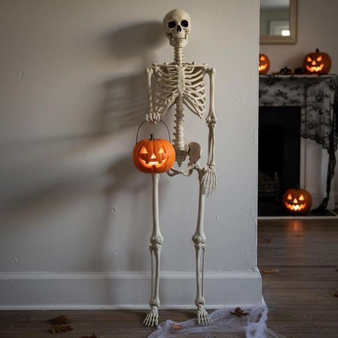 Life-size Realistic Human Skeleton Halloween Decoration – Posable Bones ...
