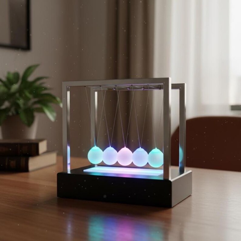 LED Newton’s Cradle Desk Toy | Light-up Balance Balls, Science Gadget ...