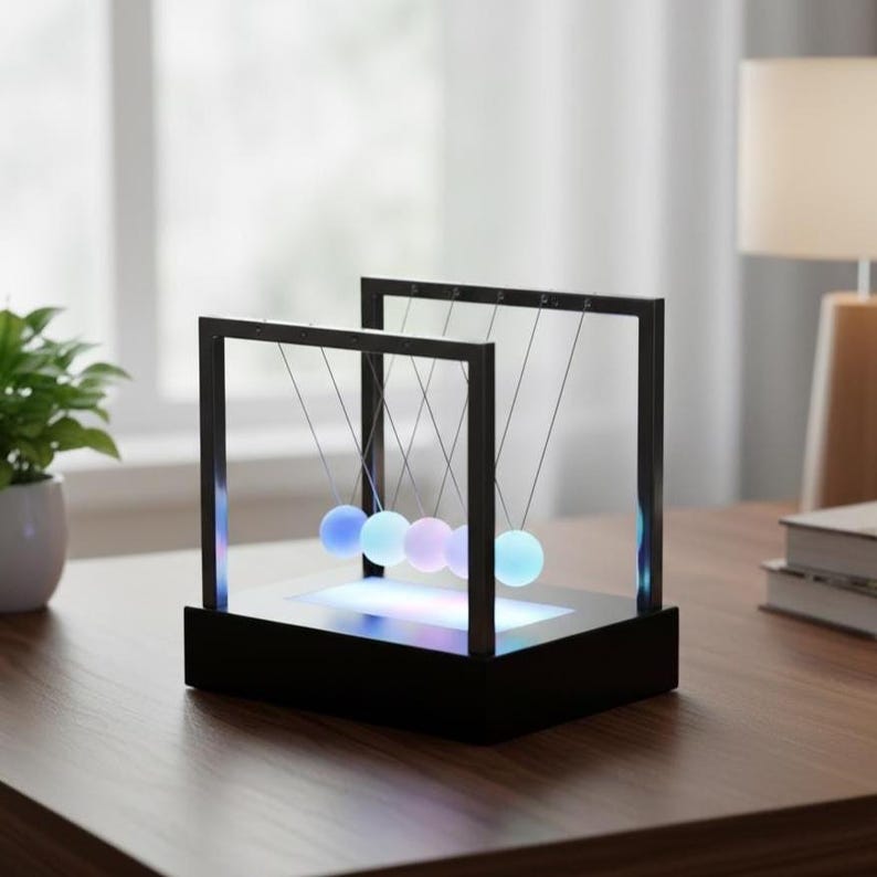 LED Newton’s Cradle Desk Toy | Light-up Balance Balls, Science Gadget ...