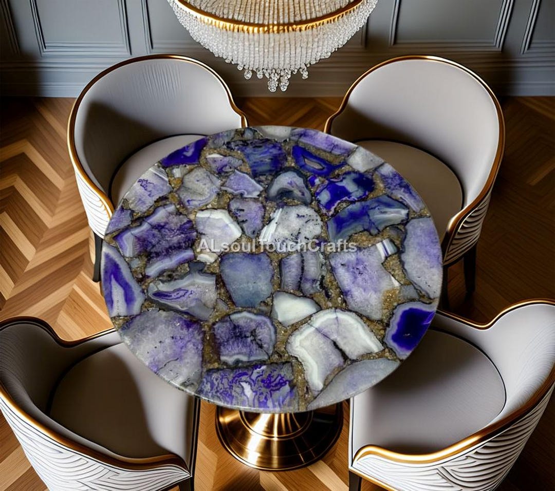 Luxury Purple Agate Geode Dining Table Top, Custom Round Coffee Table ...