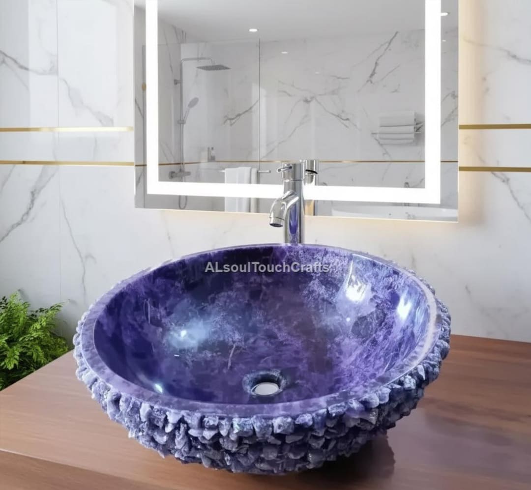Luxury Amethyst Vessel Sink | Natural Geode Stone Bathroom Basin | Raw ...