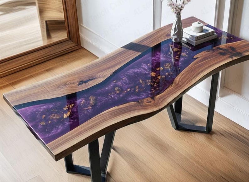 Purple Epoxy Resin Dining Table, Live Edge Walnut Coffee Table, Custom ...