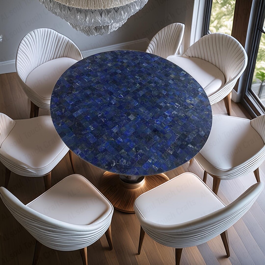 Lapis Lazuli Round Dining Table Top | Blue Stone Mosaic Table | Semi ...