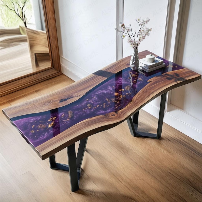 Purple Epoxy Resin Dining Table, Live Edge Walnut Coffee Table, Custom ...