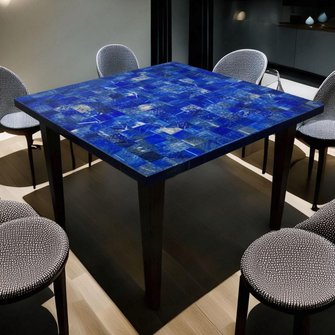 Handmade Lapis Lazuli Dining Table Top, Natural Blue Gemstone Mosaic ...
