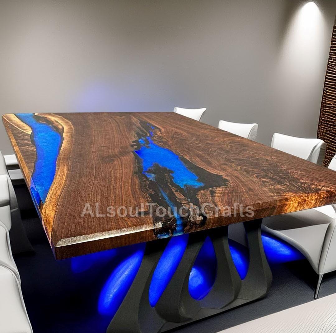 Epoxy Resin River Dining Table, Handmade Blue Epoxy Table – Live Edge ...