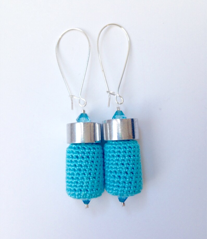 Chrocher Earrings/ Crochet Beads / Jewelry / Turquoise / Crocheted ...