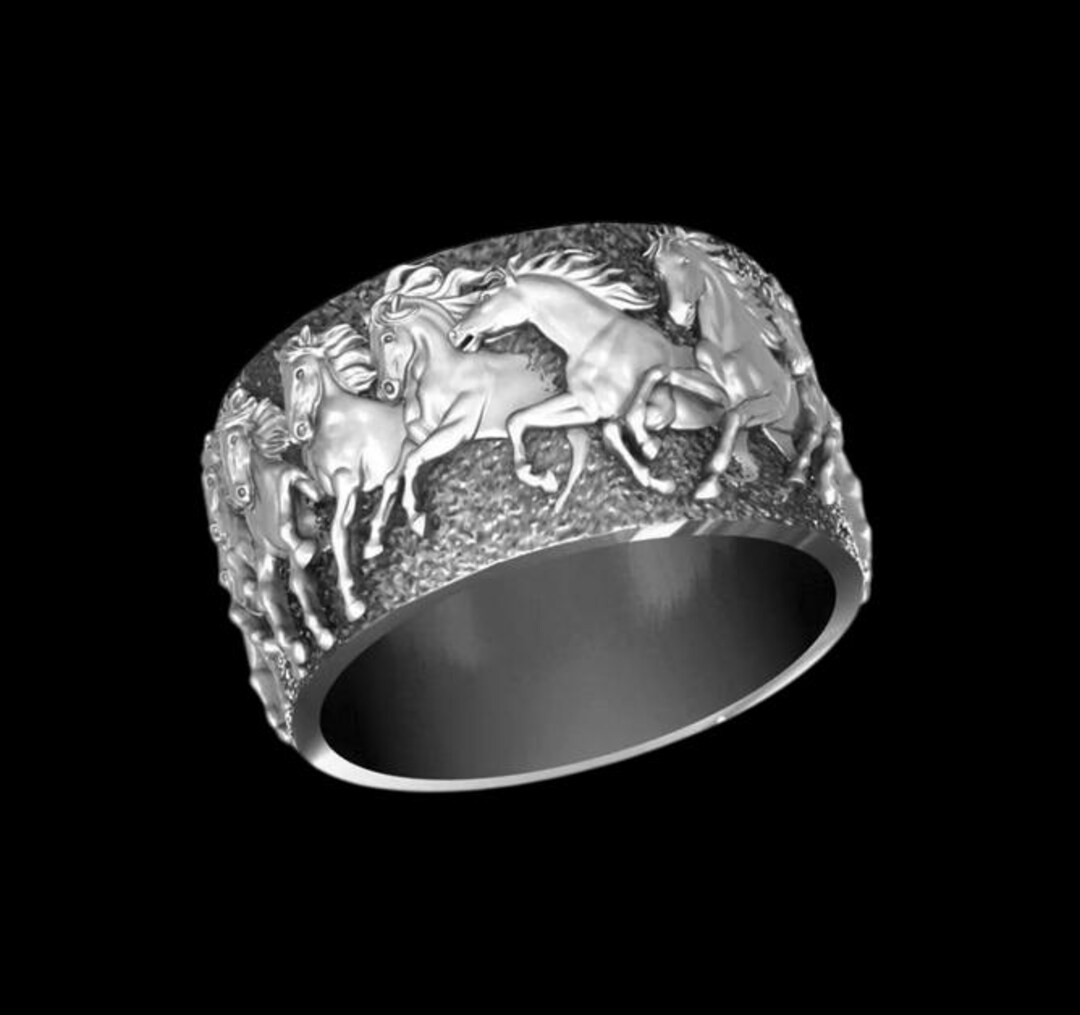 925 Sterling Silver Horse Band Ring – Running Horses Ring for Men, Wild ...