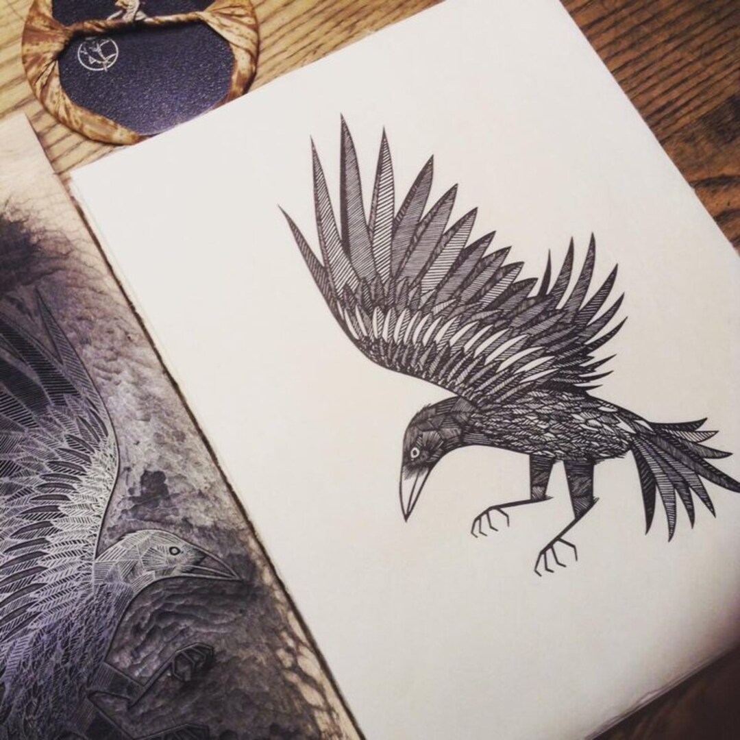 Crow Woodcut Print - Etsy