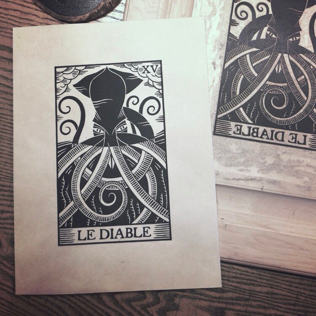 Le Diable Tarot Woodcut Print - Etsy