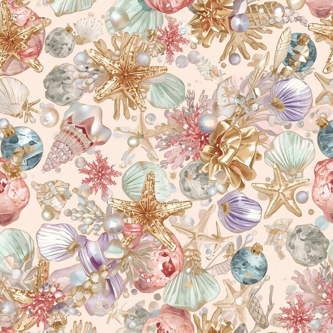 Gold and Pink Luxury Maximalist Coastal Christmas Wrapping Paper ...