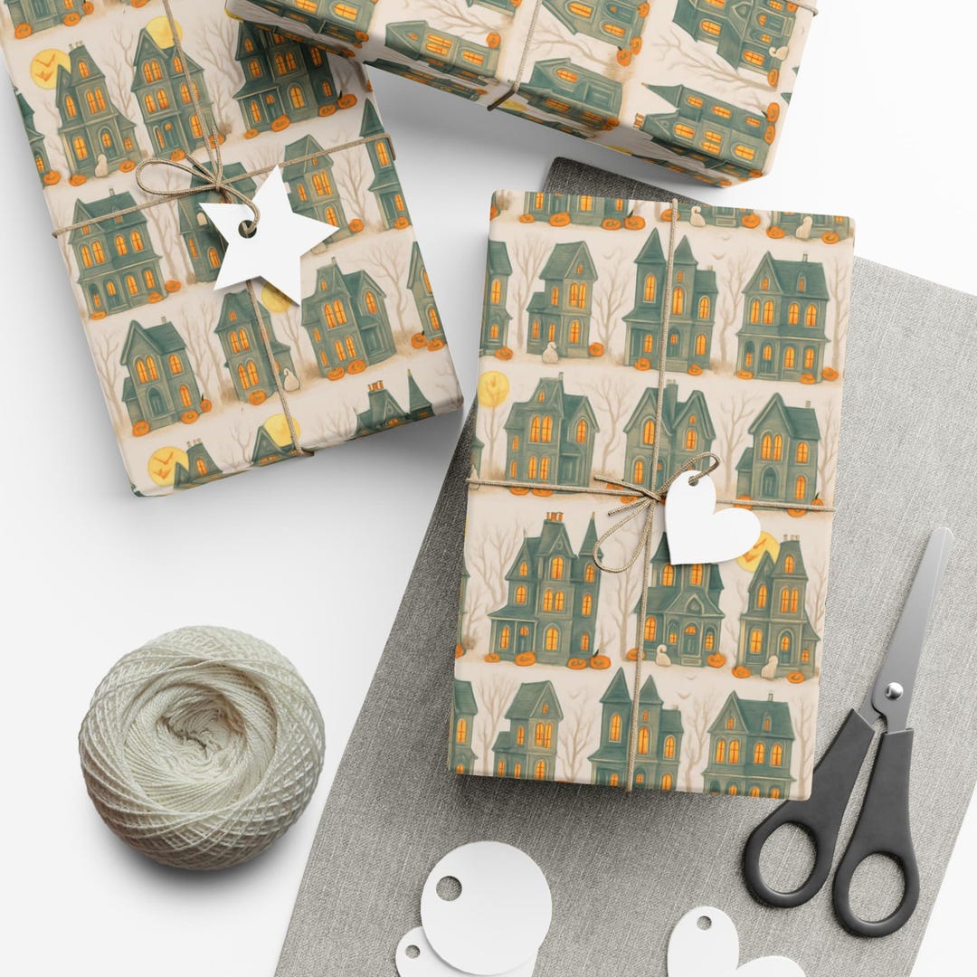 Halloween Haunted House Wrapping Paper – Spooky Gift Wrap, Haunted ...