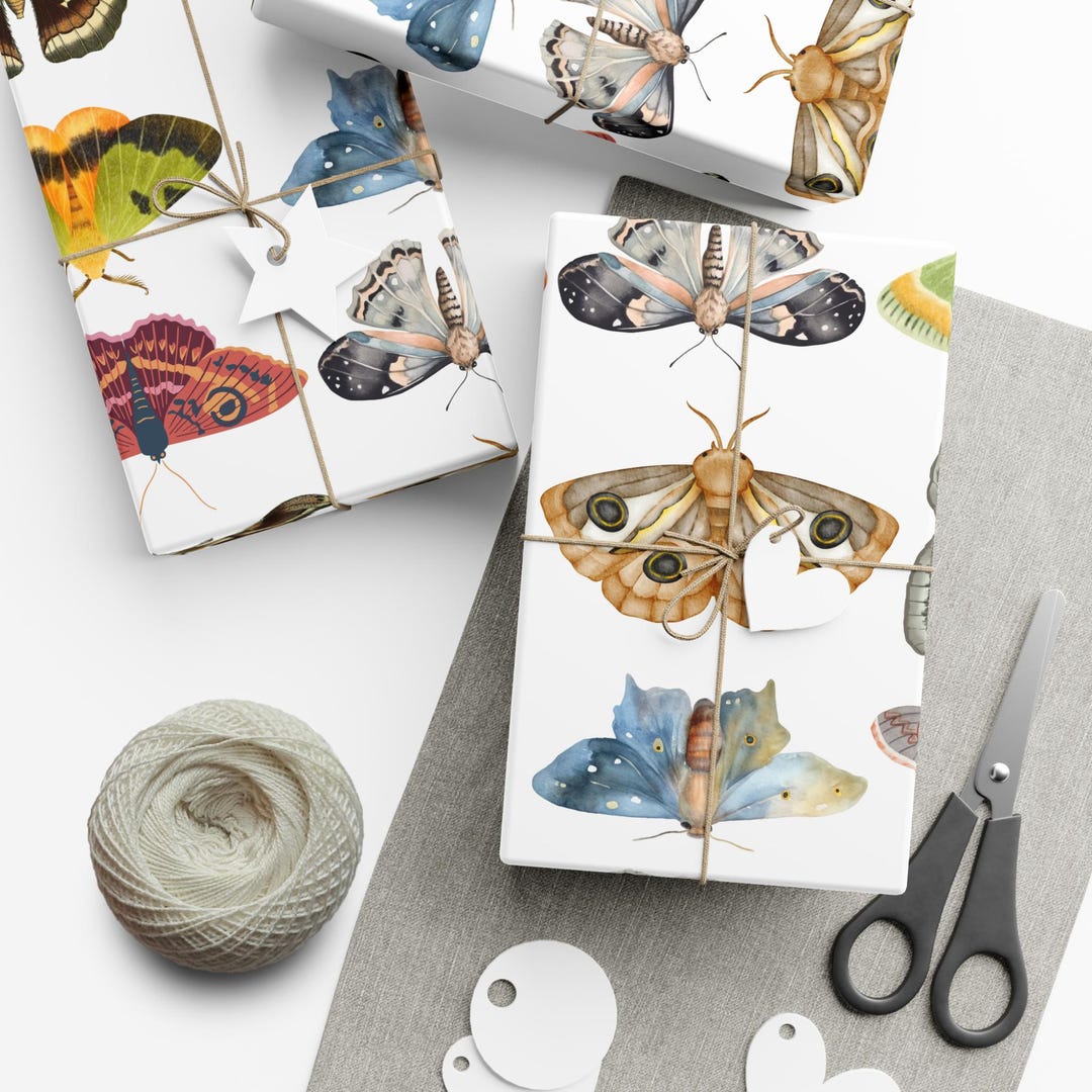 Butterfly & Moth Bright and Colorful Watercolor Gift Wrap Birthday ...