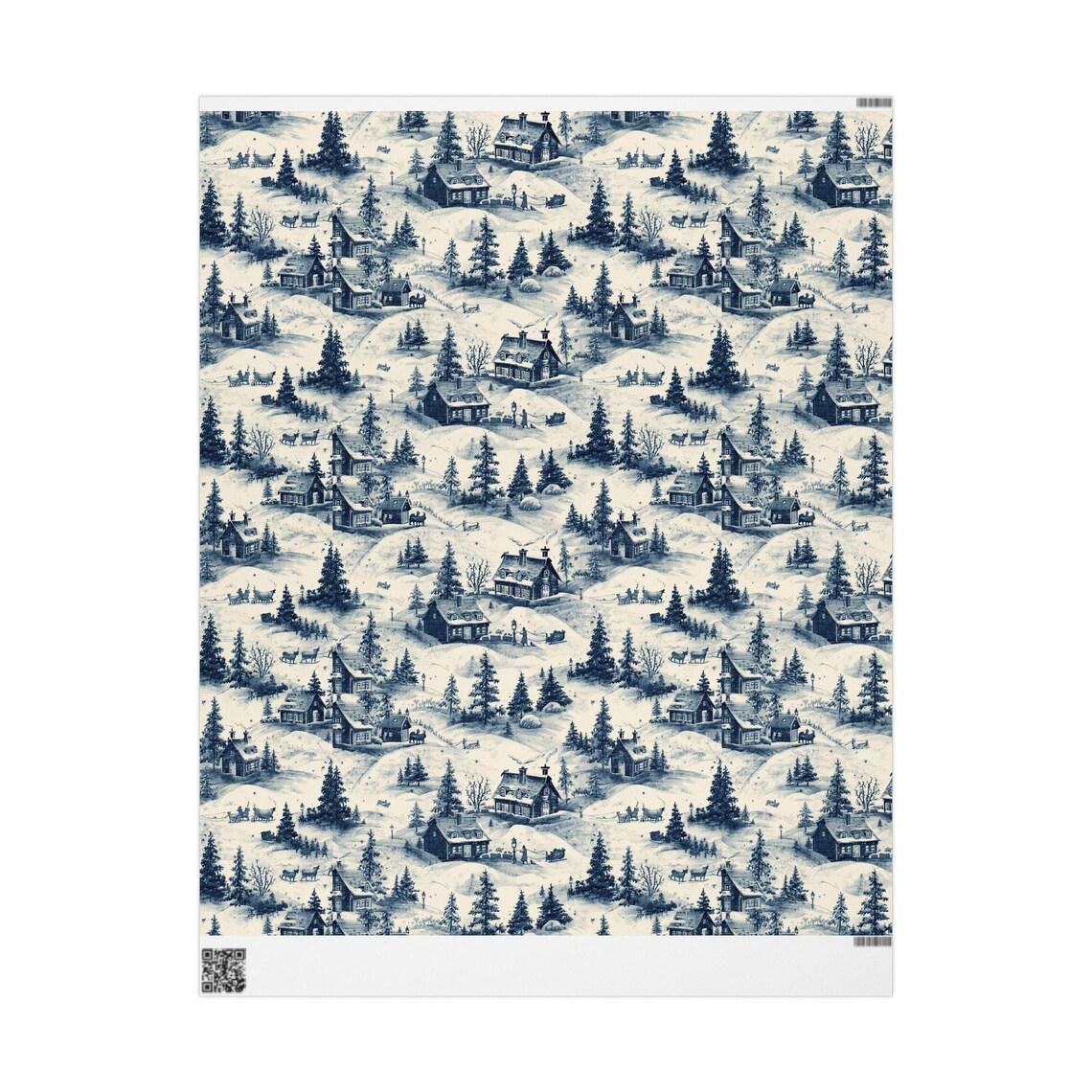 Blue & White Toile Christmas Wrapping Paper • Winter Wonderland Scene ...