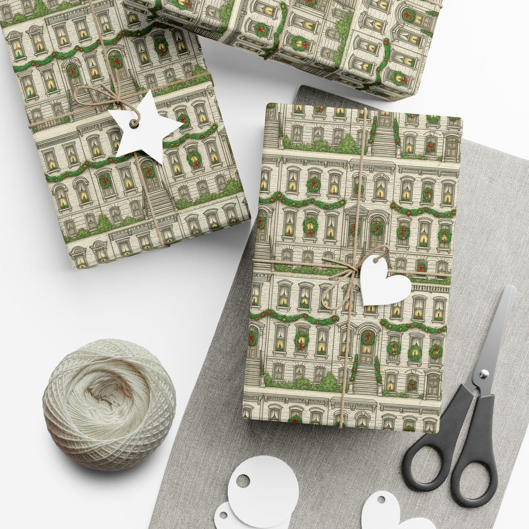 Pastel Parisian Christmas Wrapping Paper: Holiday Cityscape Gift Wrap ...