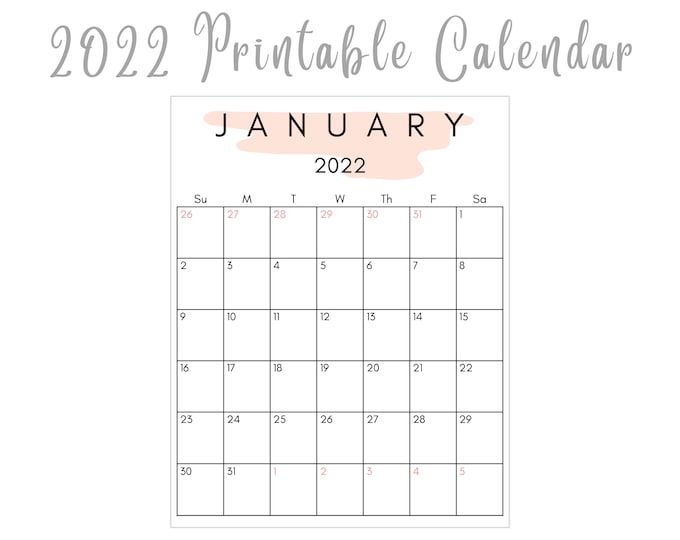 Printable 2022 Calendar PDF Instant Download Direct - Etsy