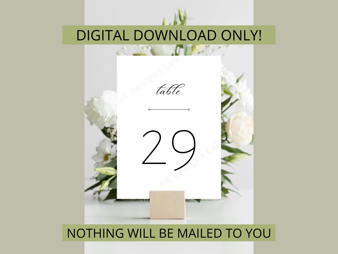 Printable Table Numbers, Weddings, Parties, Instant Download, Numbers 1 ...