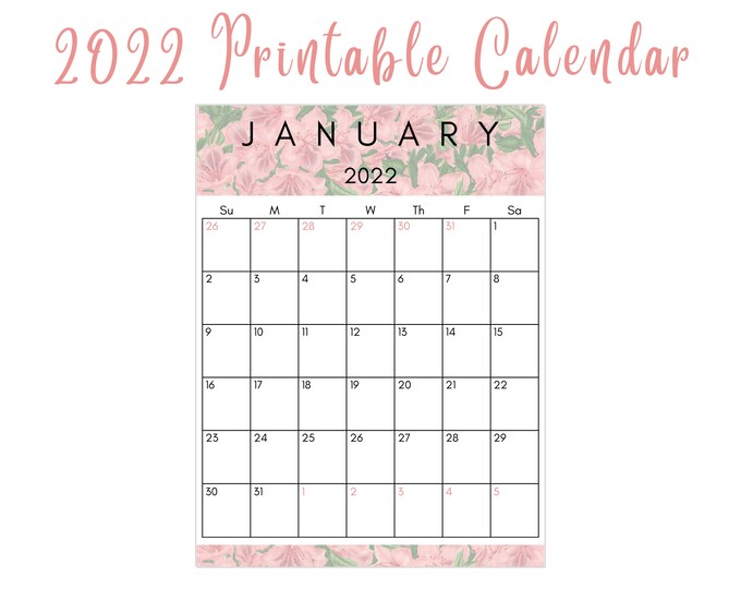 Printable 2022 Calendar PDF Instant Download Direct - Etsy