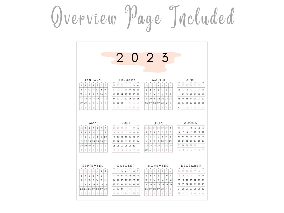 Printable 2023 Calendar, Digital Calendar, PDF Calendar, Instant ...