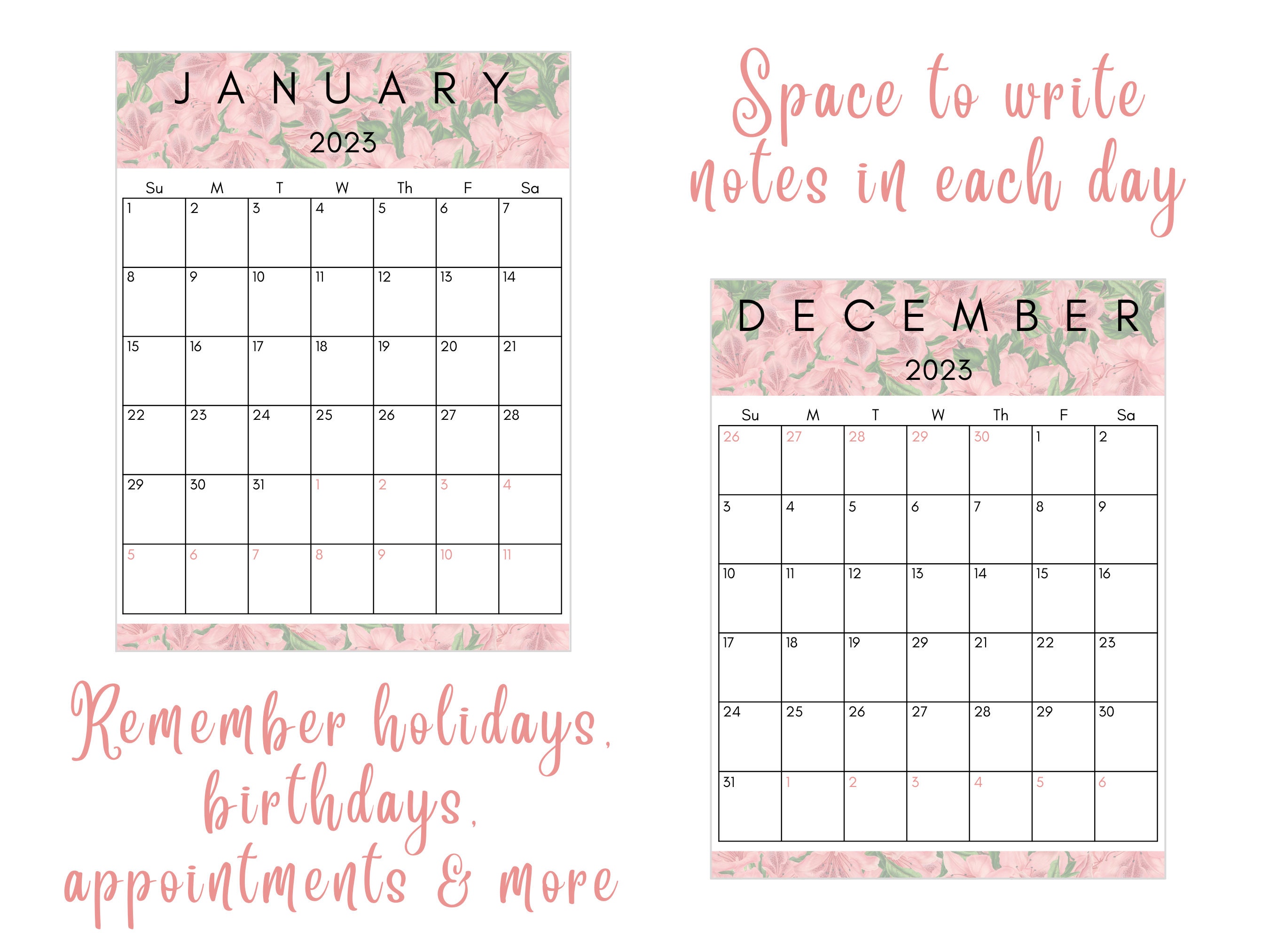 Printable 2023 Calendar, Digital Calendar, PDF Calendar, Instant ...