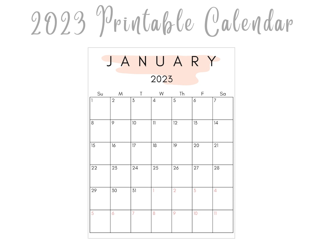 Printable 2023 Calendar, Digital Calendar, PDF Calendar, Instant ...