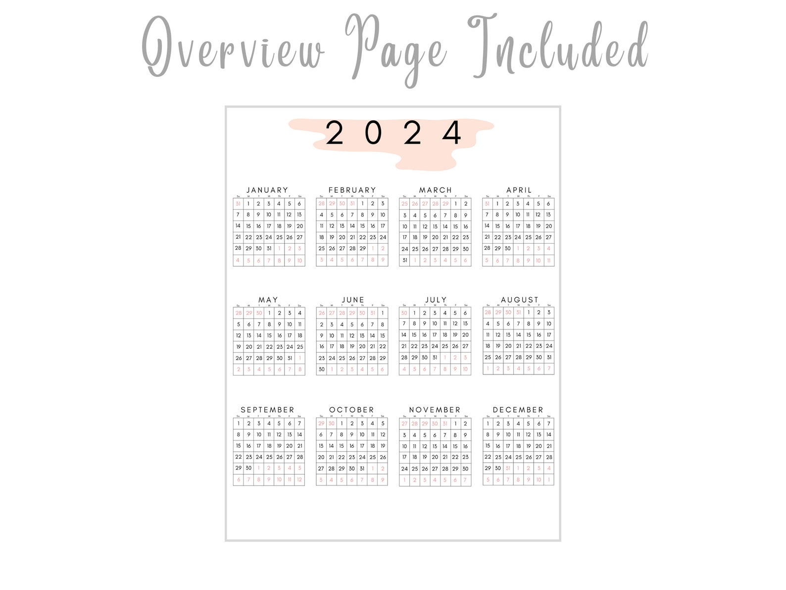 Printable 2024 Calendar, Digital Calendar, PDF Calendar, Instant ...